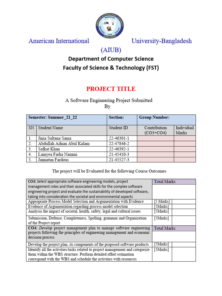 SE-Project-Report-Template-OBE_v2 (1) | PDF | Project Management | Engineering