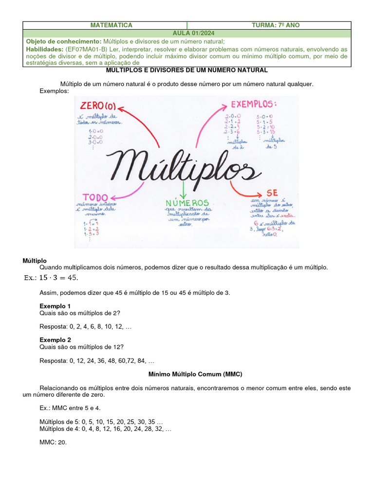 Aula 1 - Drive - MMC e MDC (7 Ano) | PDF | Aritmética | Matemática