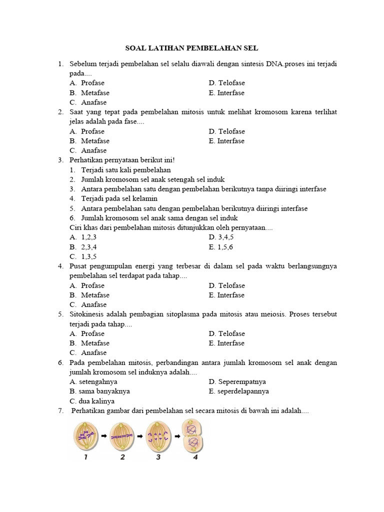 Soal Latihan Pembelahan Sel | PDF | Seni & Disiplin Bahasa | Kesehatan Holistik