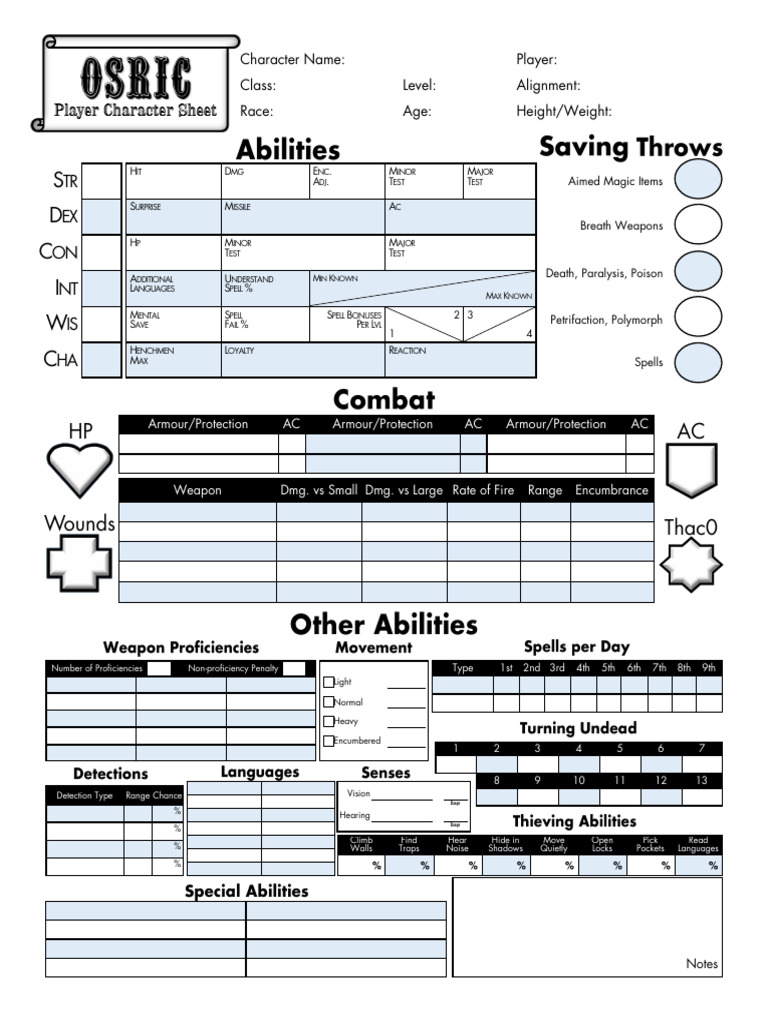 OSRIC Character Sheet 2 | PDF