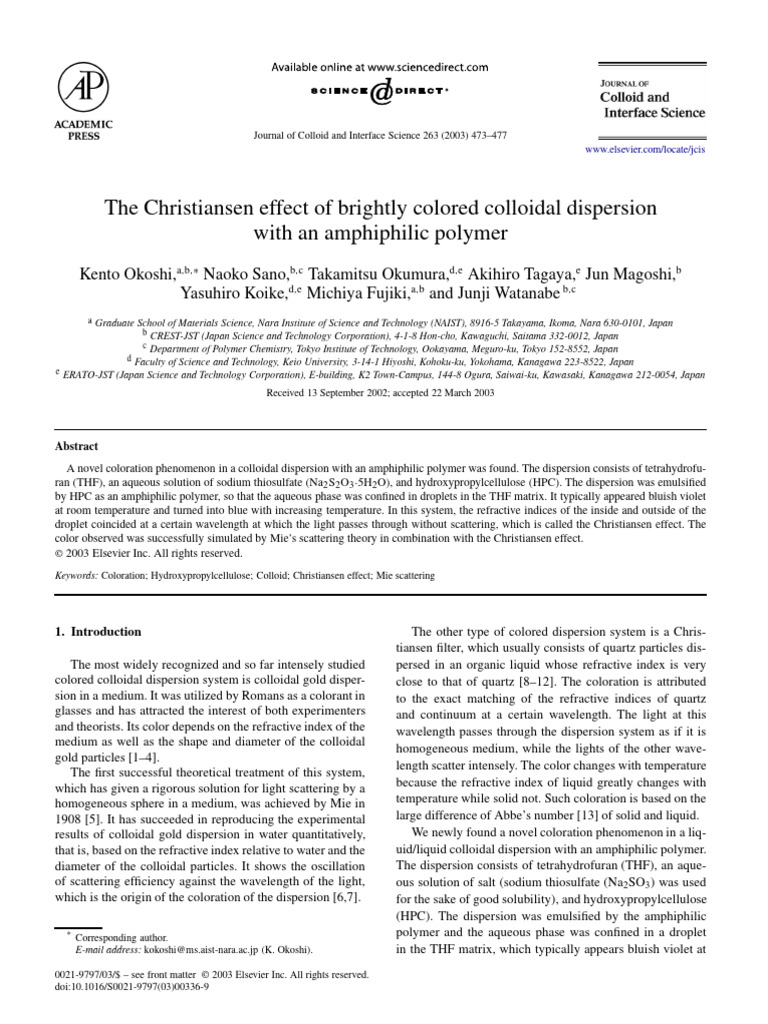 2003-The Christiansen Effect of Brightly Colored Colloidal Dispersion ...