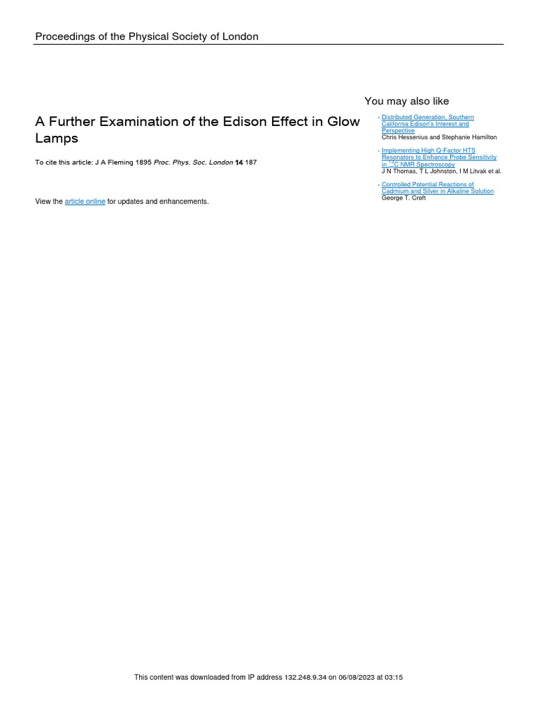 1896-A Futher Examination of The Edison Effect in Glow Lamps | PDF ...