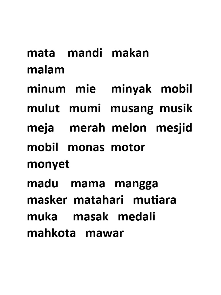 Kata Kata Dari Huruf M | PDF