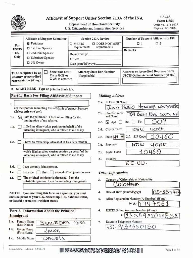 Formulario I-864 Formato A3 | PDF
