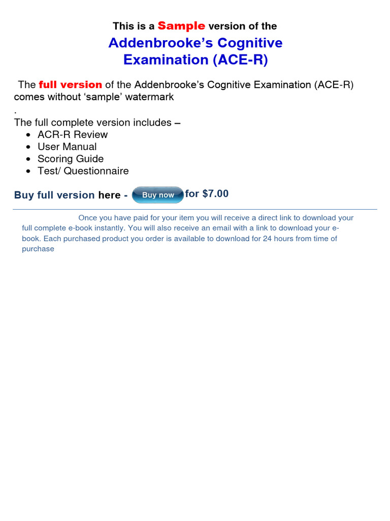 ACE-R: Dementia Assessment Tool | PDF