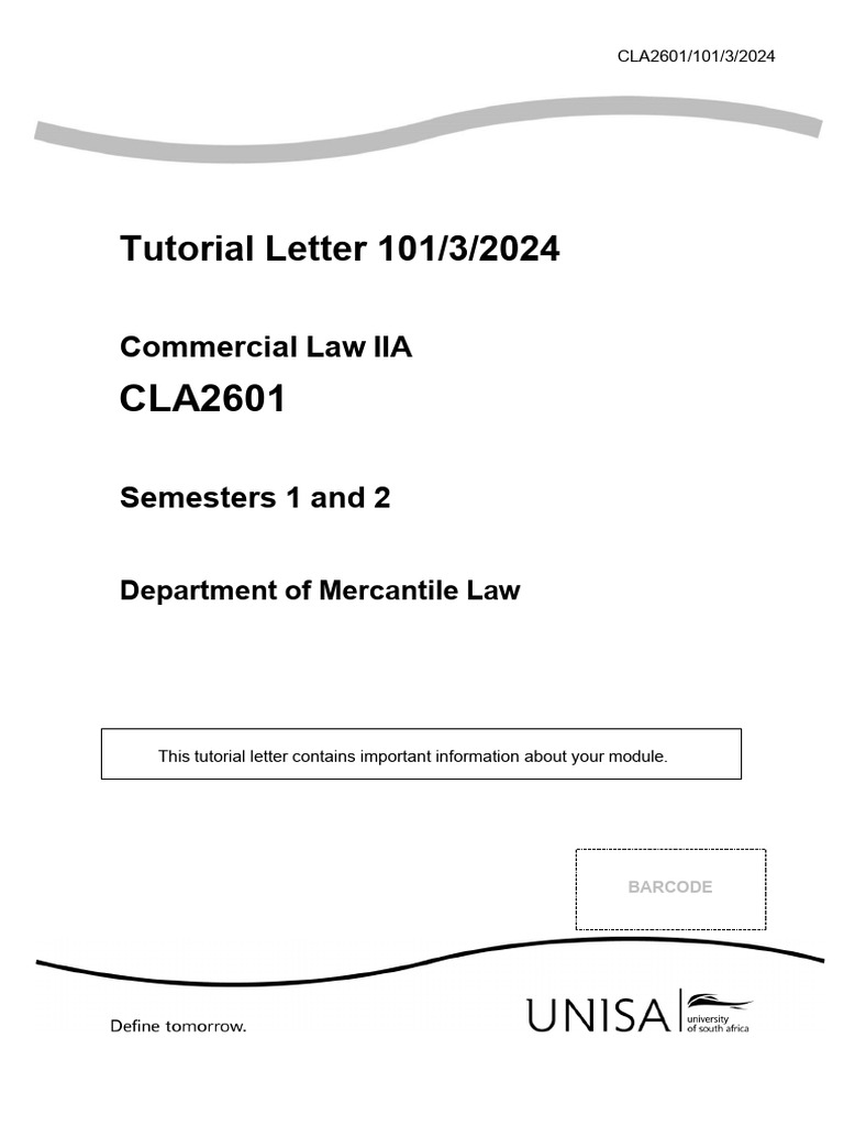 Tutorial Letter 101/3/2024: Commercial Law IIA | PDF | Libraries | Turnitin