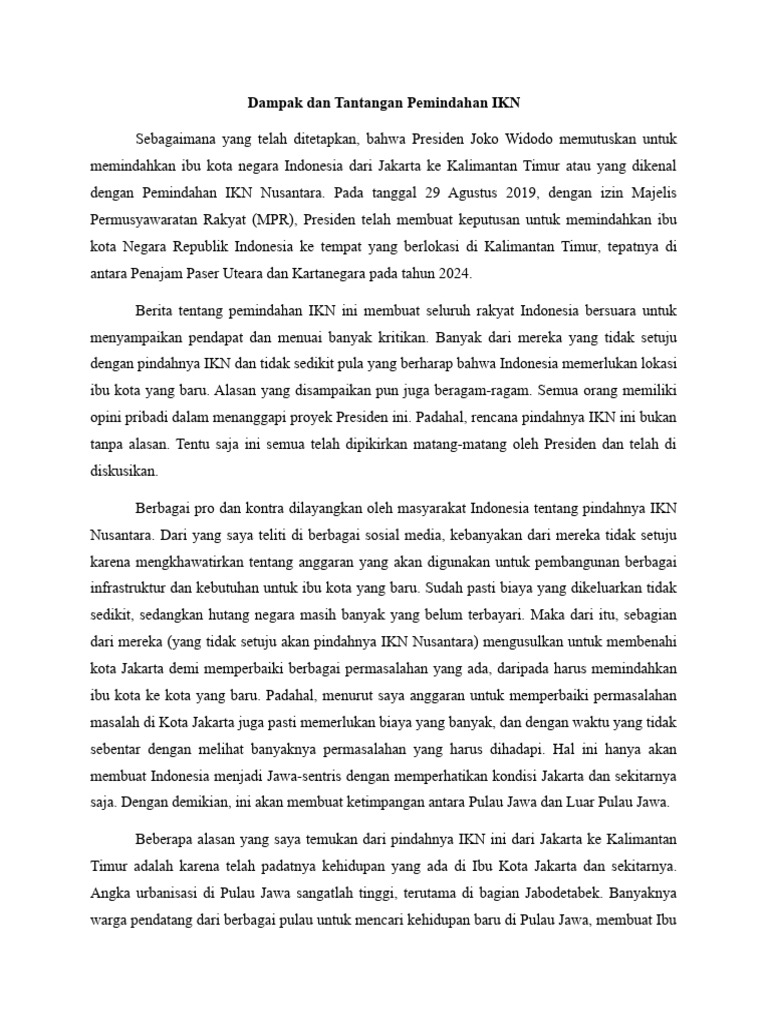 Dampak Dan Tantangan Pemindahan IKN | PDF