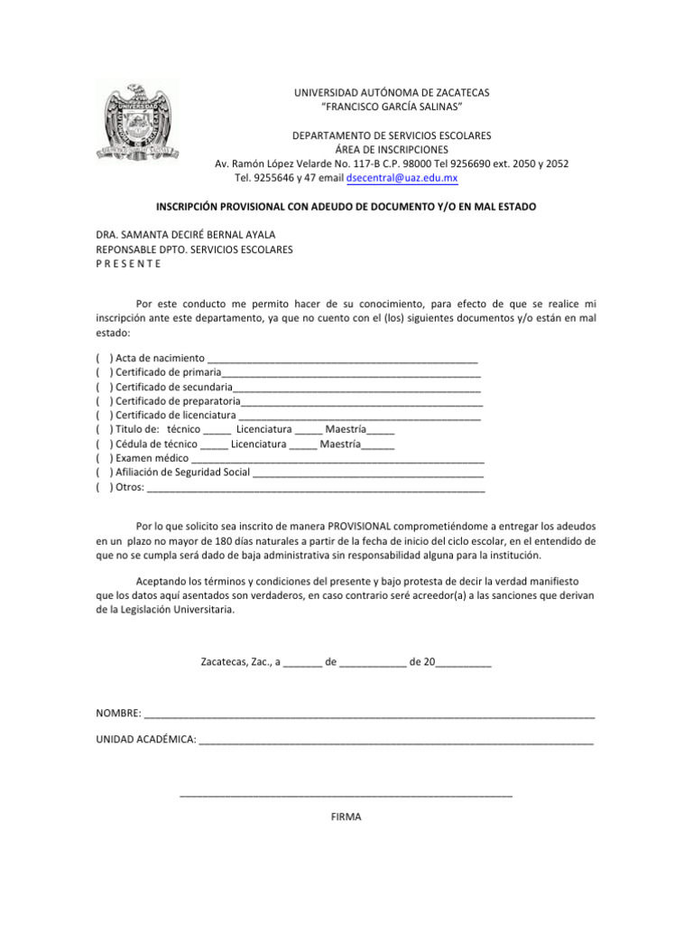 formato de adeudos | PDF