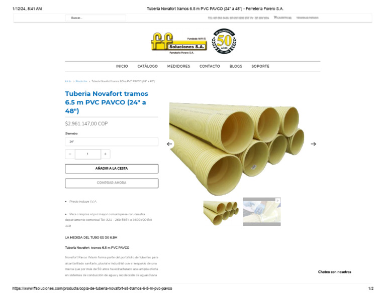 Tuberia Novafort Tramos 6.5 M PVC PAVCO (24 - A 48 - ) - Ferreteria ...