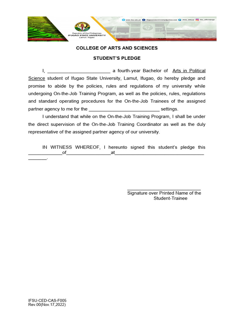 OJT Students Pledge Edited 1 | PDF