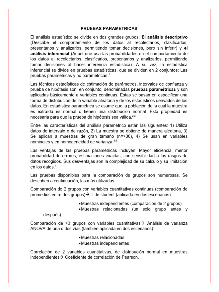 Guía Completa sobre Pruebas Paramétricas | PDF | Estadísticas ...