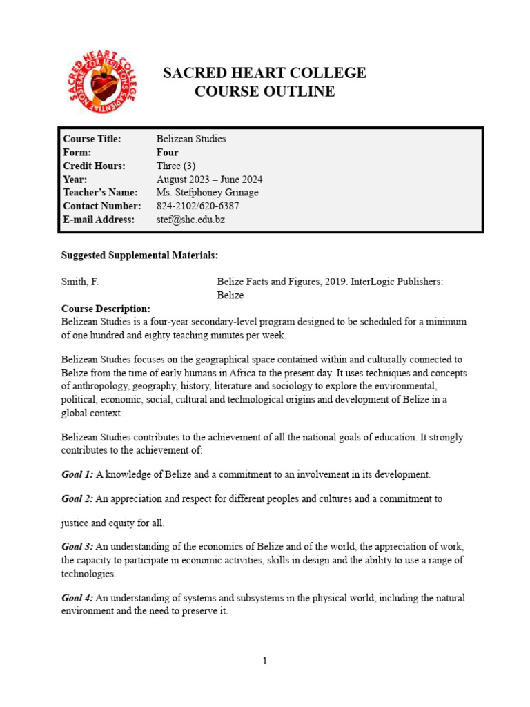 Belizean Studies Course Outline 2023-2024 | PDF | Thought | Methodology