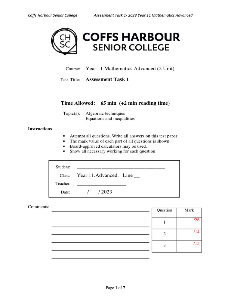 Yr11 Adv Task 1 Progress Test 2023 | PDF | Mathematical Concepts ... Yr11 Adv Task 1 Progress Test 2023 | PDF | Mathematical Concepts ...