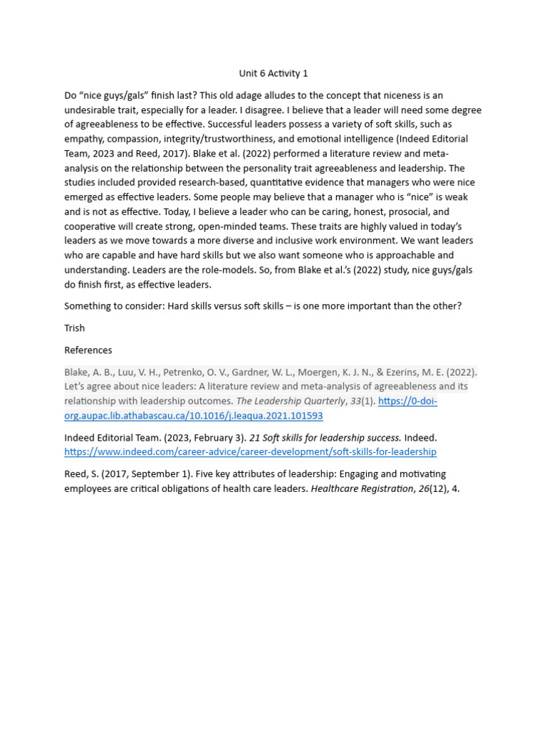 Unit 6 Activity 1 Pdf Leadership Emotional Intelligence