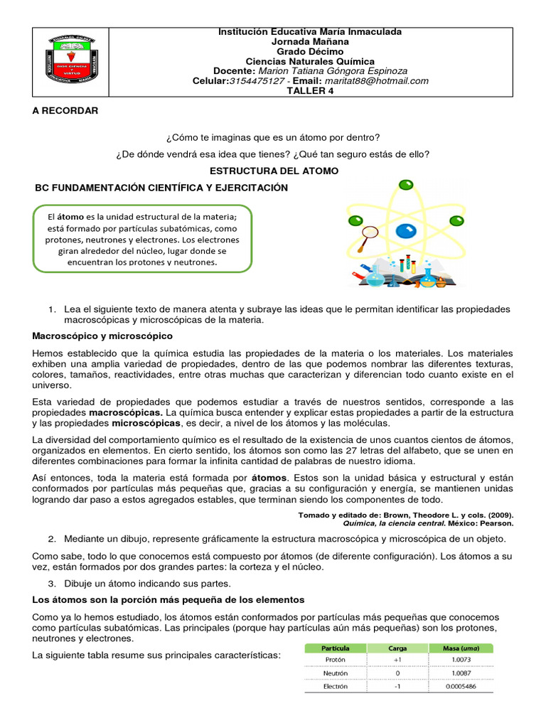 Taller 4 Estructura Del Atomo1 | PDF