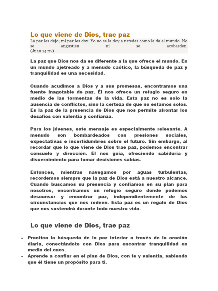 Lo Que Viene de Dios | PDF | Paz | Dios