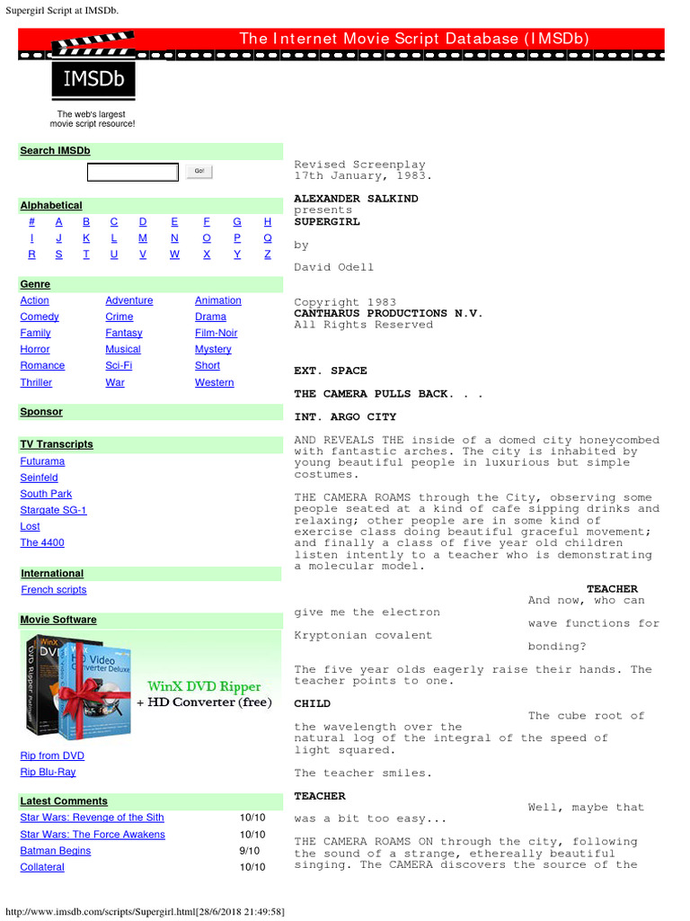 Supergirl - 1984 - Revised Screenplay - 17th January 1983 - David Odell ...