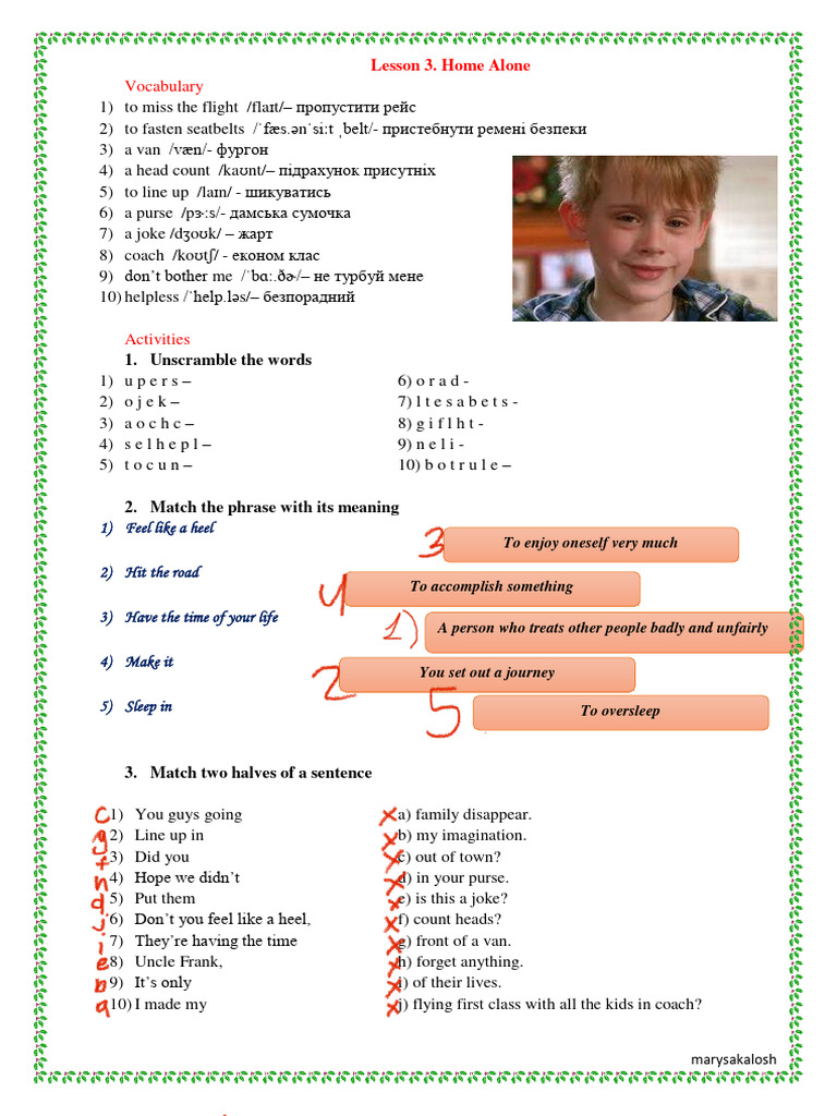 Home Alone Vocabulary and Activities | PDF