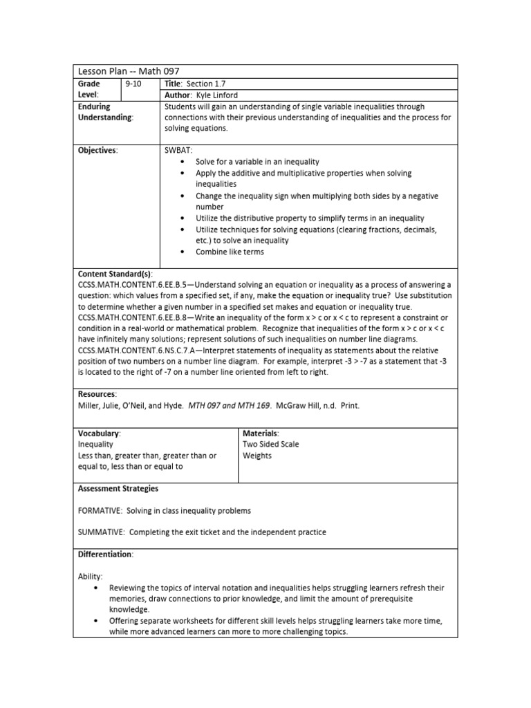 Math 097 - Section 1.7 | PDF