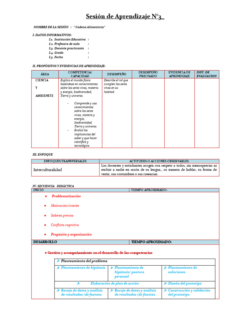 ESQUEMA DE SESION DE APRENDIZAJE proCyT | PDF | Evaluación | Maestros