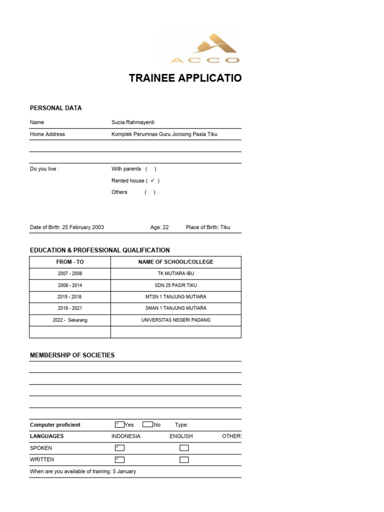 Application - Form - For - Trainee | PDF