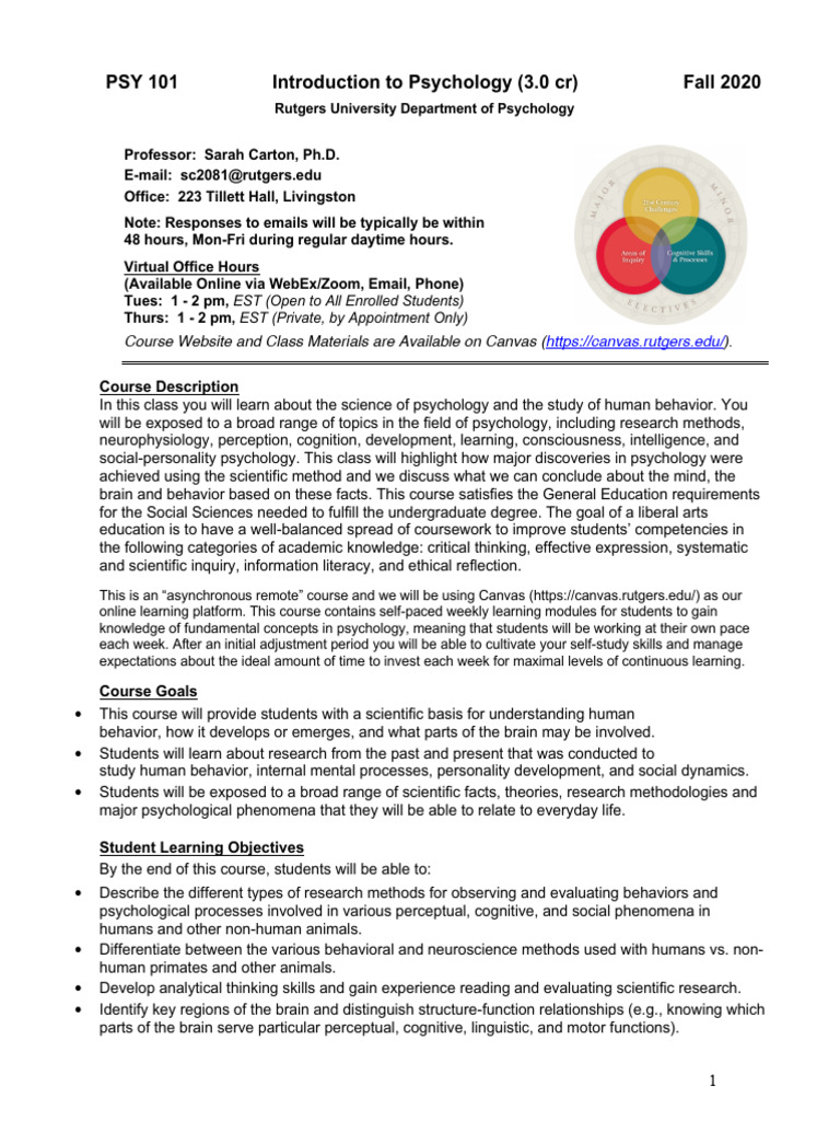 Psychology 101 Syllabus | PDF