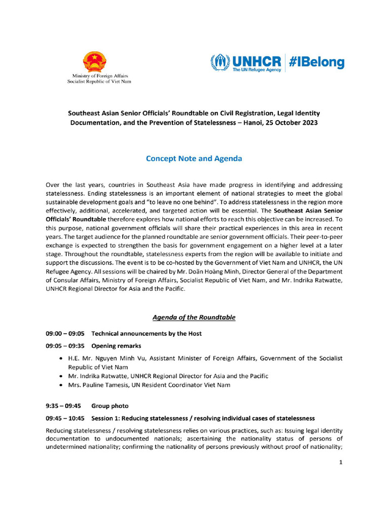 SRV UNHCR SEA Roundtable Statelessness Concept Note and Agenda - FINAL ...