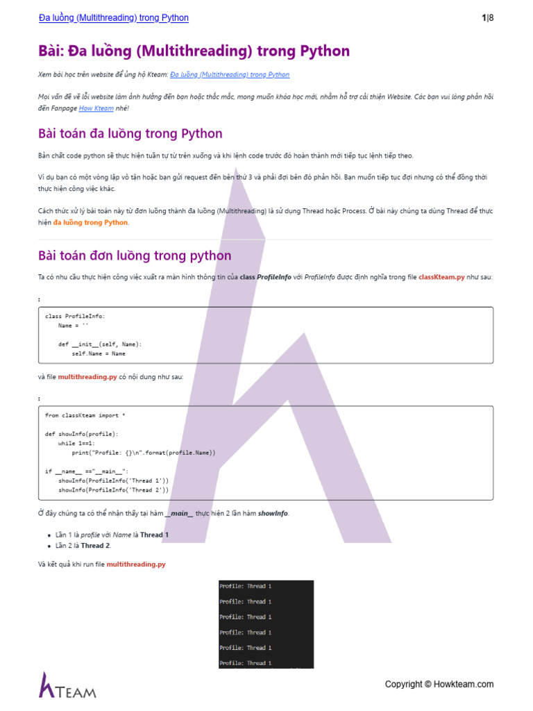 HOWKTEAM - VN - Đa Luồng (Multithreading) Trong Python | PDF