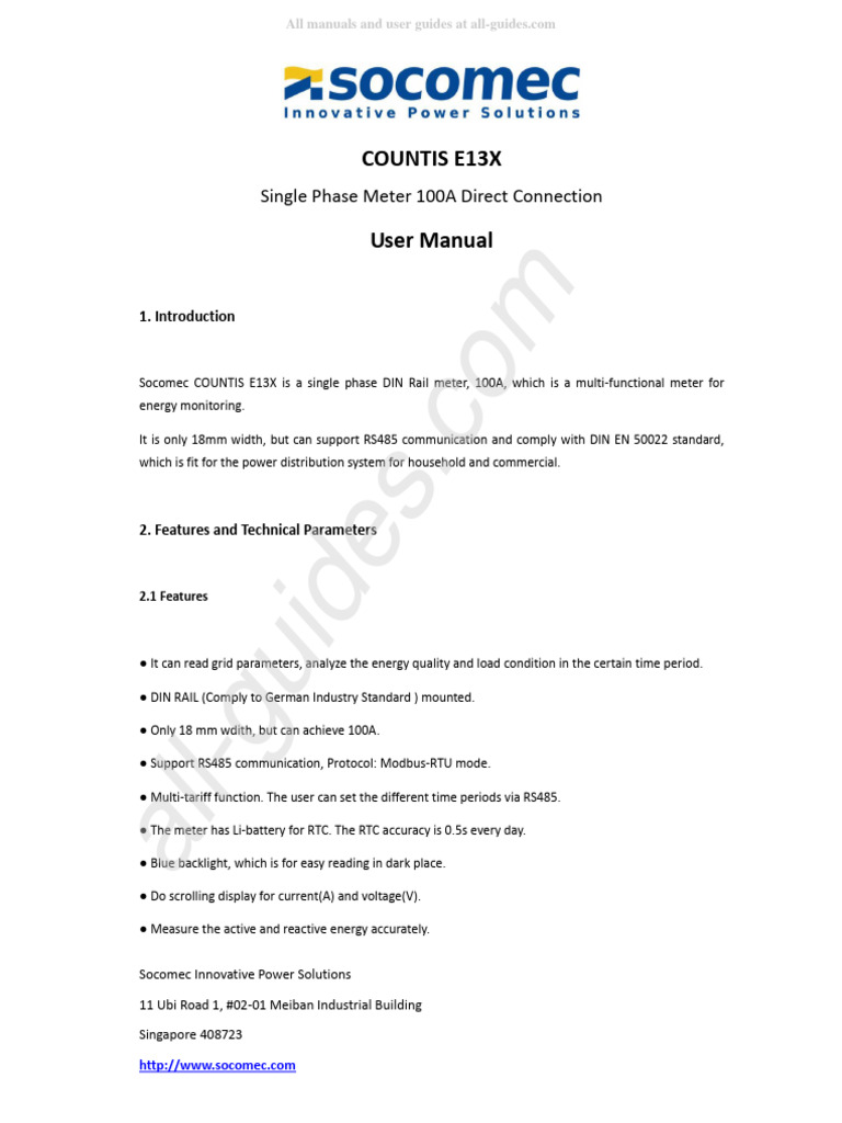 Socomec Countis E13x Operation User S Manual 8 | PDF | Electrical ...