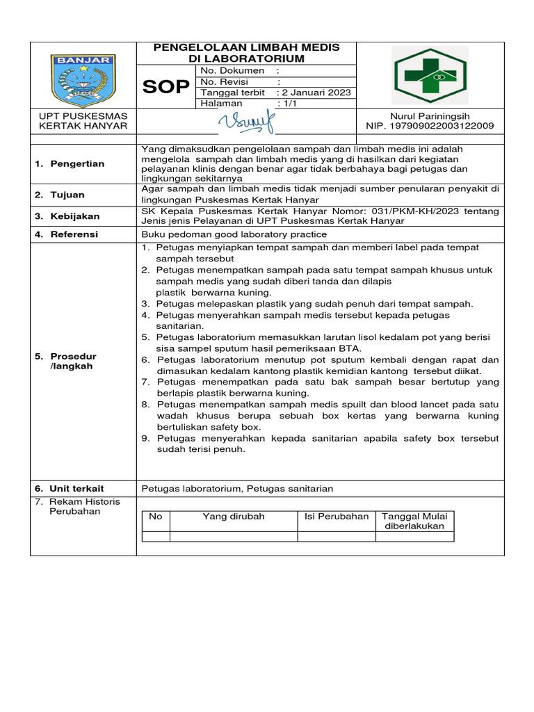 Sop K. Pengelolaan Limbah Hasil Pemeriksaan Lab | PDF