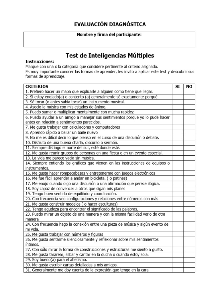 Test de Inteligencias Multiples | PDF | Cognición | Ciencia cognitiva