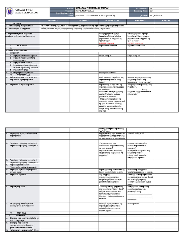 DLL - Esp 3 - Q3 - W1 | PDF