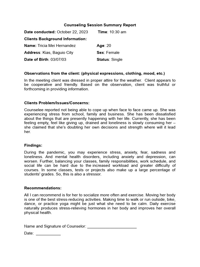 Counseling Report | PDF