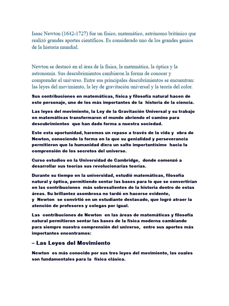 Isaac Newton | PDF | Física | Ley de Newton de la gravitación universal