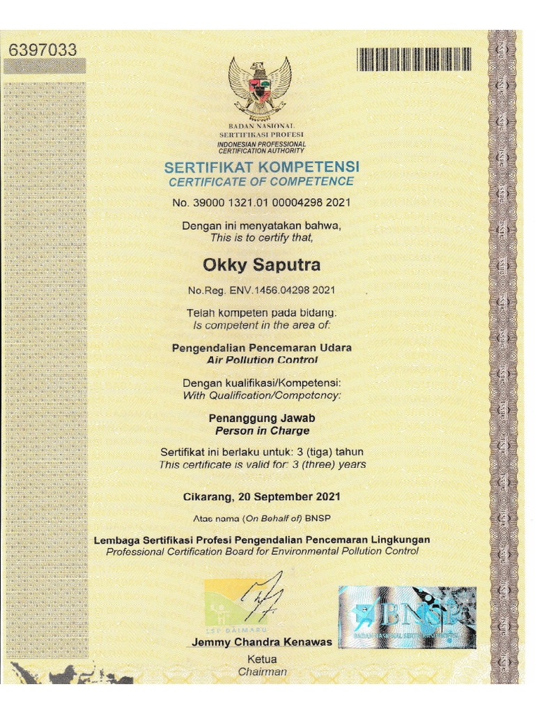 Sertifikat PPU Okky Saputra | PDF