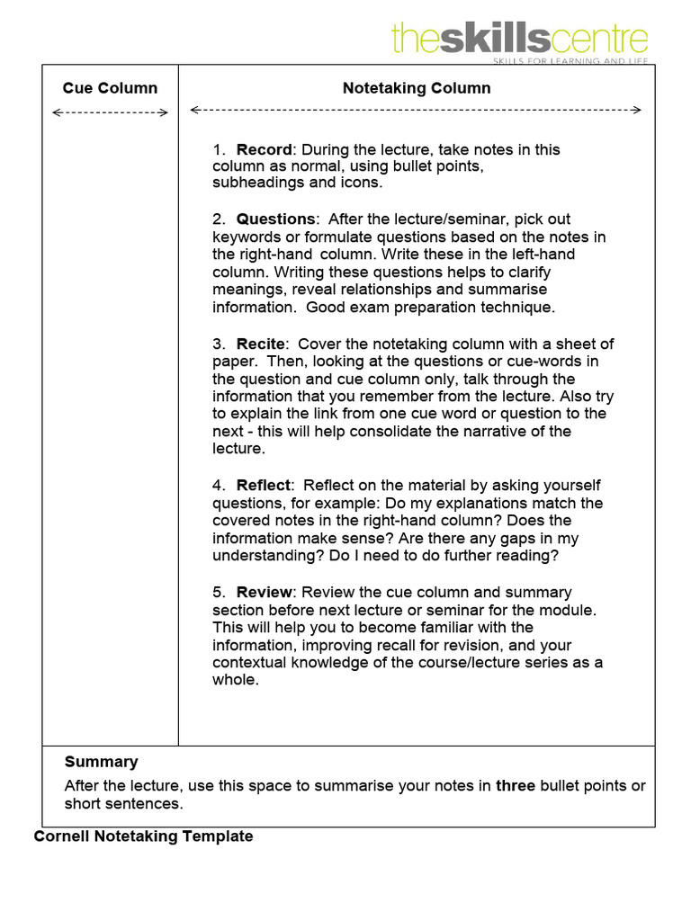 Handout Cornell Template | PDF