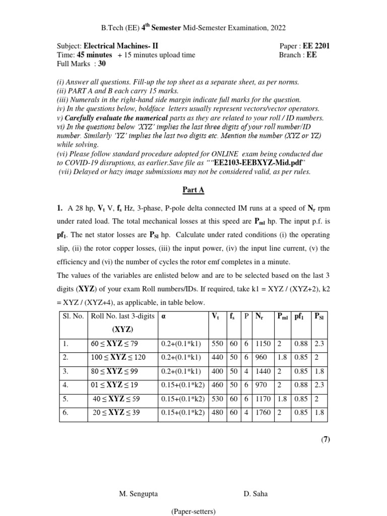 02 - EE 2201 - MidSem - March - 2022 | PDF | Electric Motor | Electromagnetism