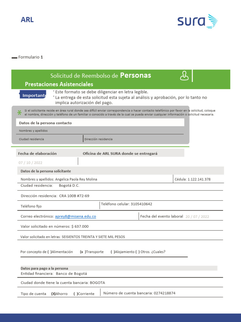 Formato Reembolso Persona Pdf Bancos