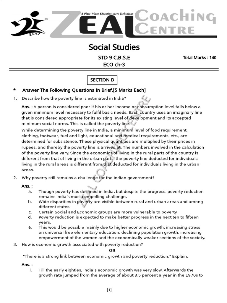 9 Cbse Eco CH 3 Solution | PDF | Poverty | Poverty & Homelessness