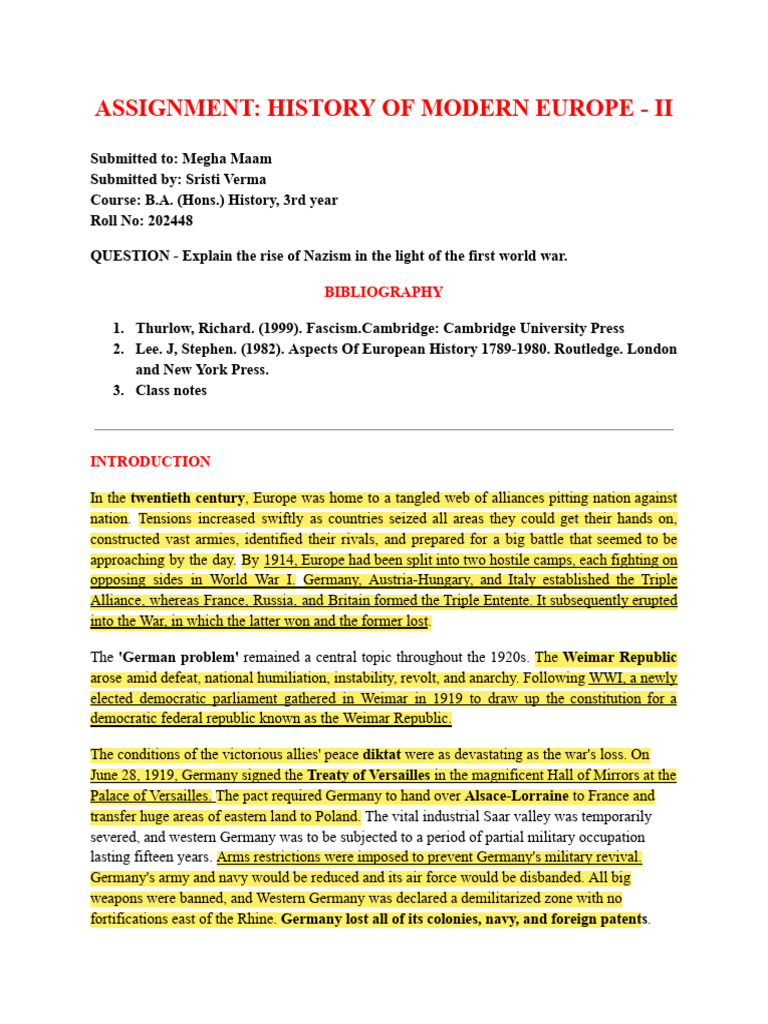 Rise of Nazism Post-WWI | PDF | Adolf Hitler | Nazi Germany