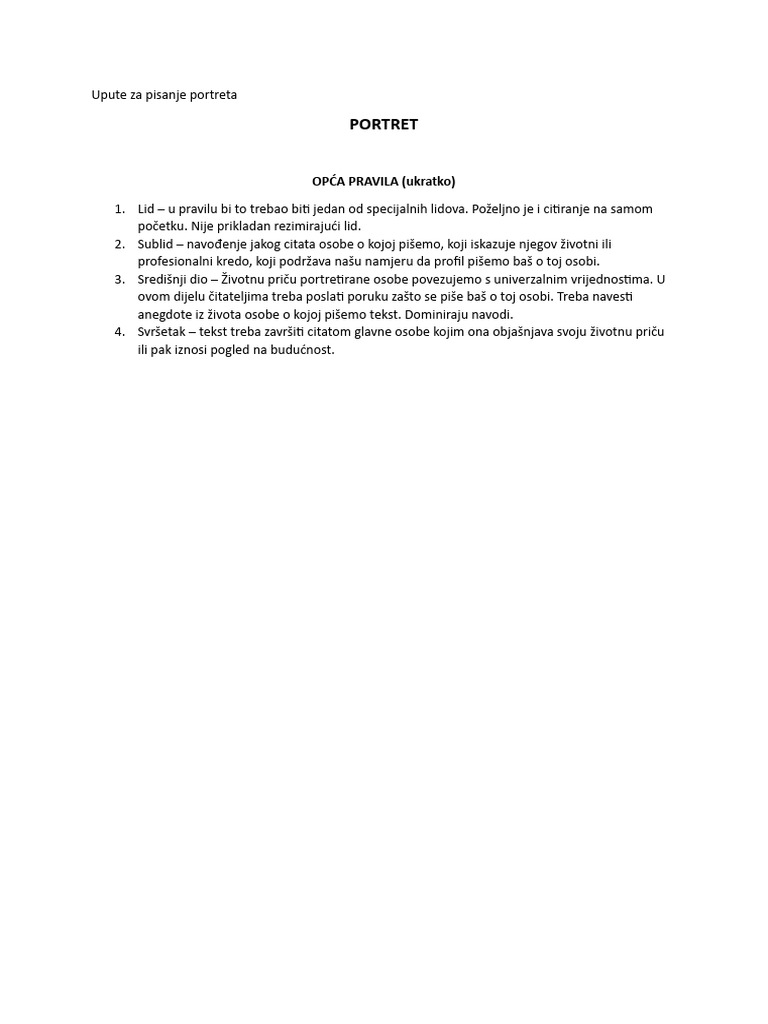 Upute Za Pisanje Portreta | PDF