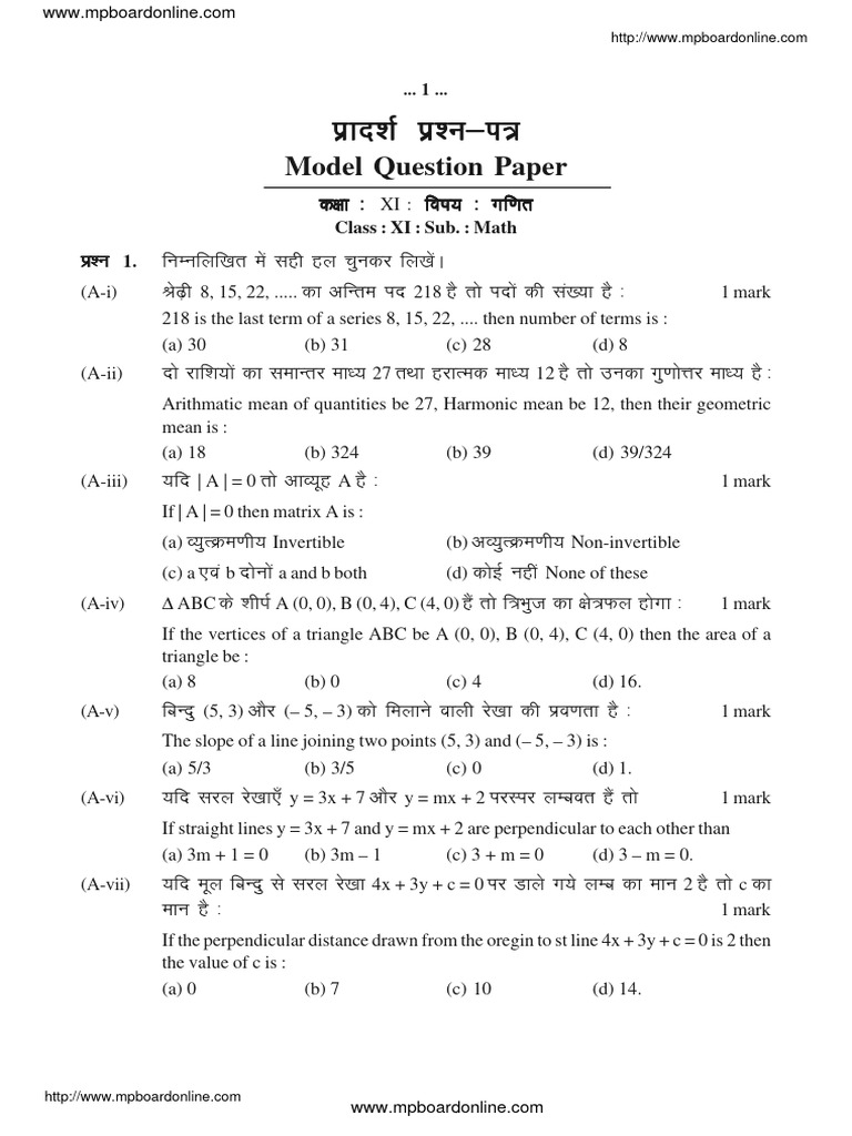 Class XI Math Model Paper | PDF
