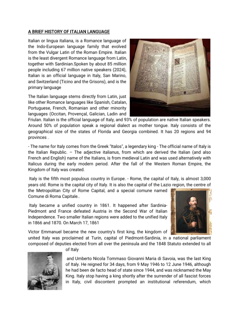 A Brief History of Italian Language - 090449 | PDF | Italian Language ...
