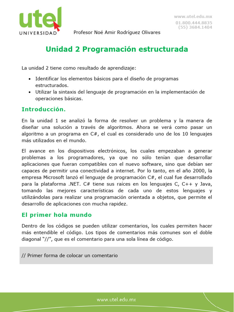 Unidad 2 Programacion Estructurada | PDF | Lenguaje de programación | C Sharp (lenguaje de ...