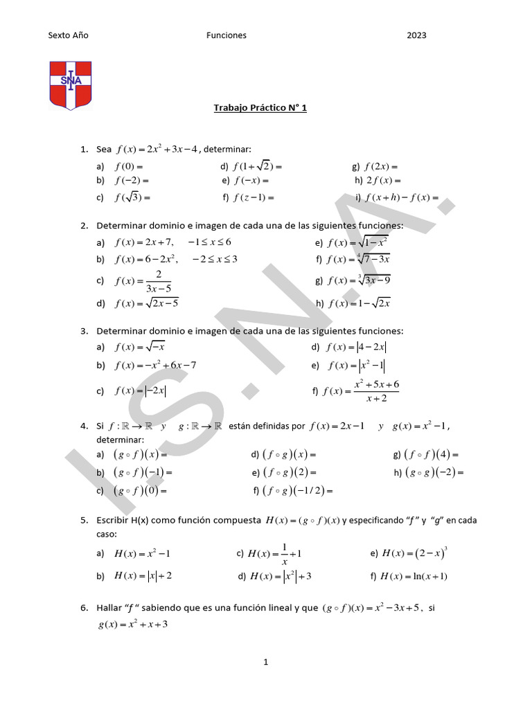 T P N°1- Funciones | PDF | Función (Matemáticas) | Matemática Elemental