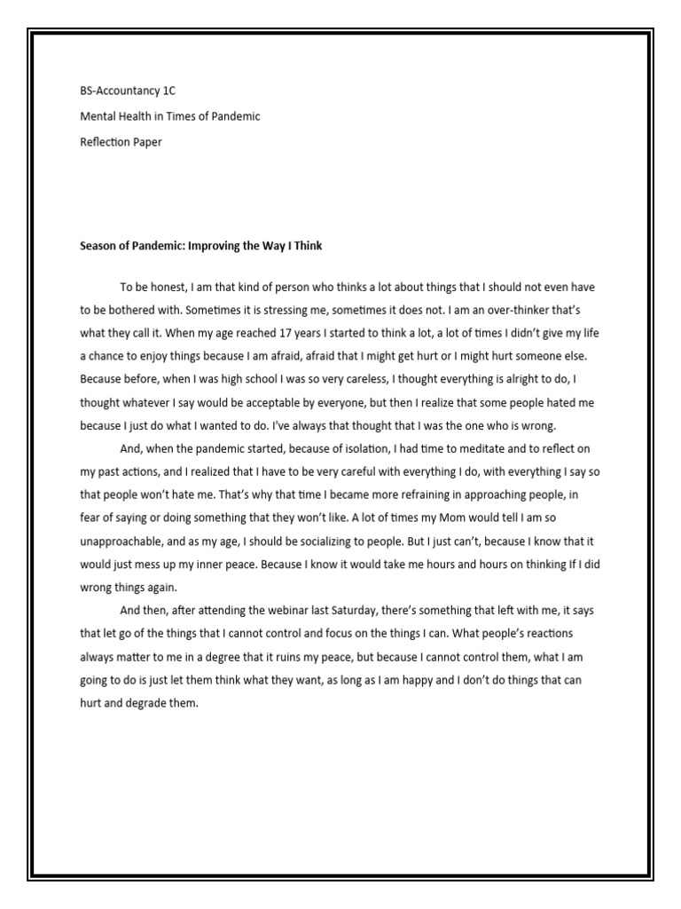 BSA-1C-Mental Health During Pandemic REFLECTION PAPER | PDF | Wellness ...