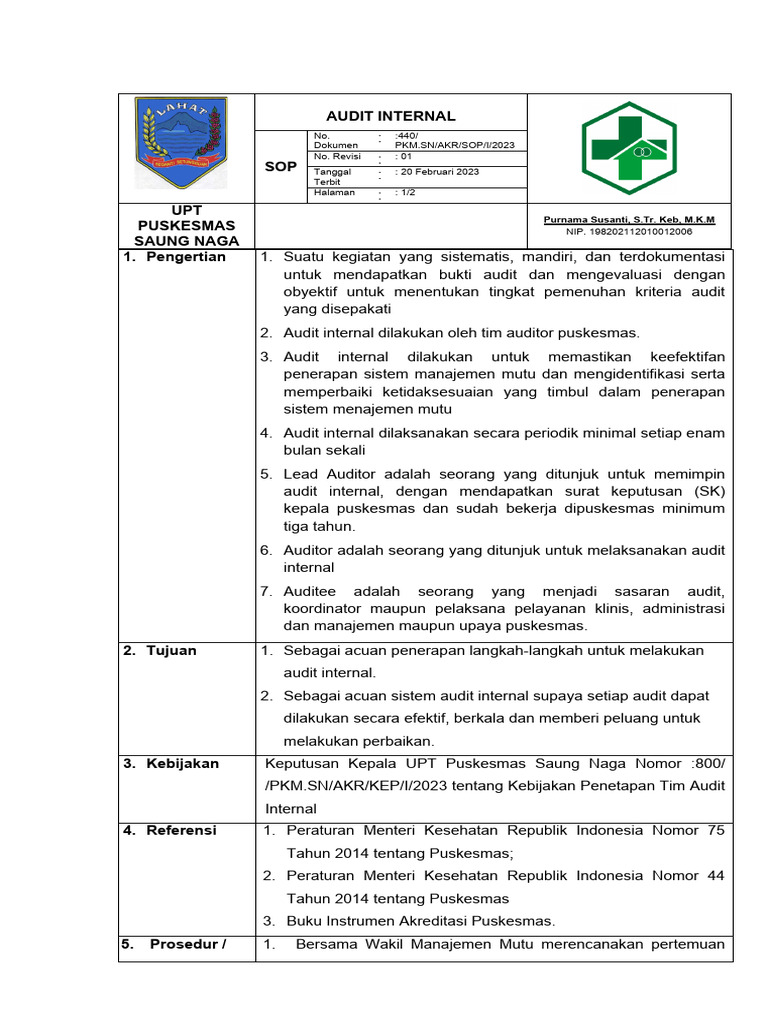 Sop Audit Internal | PDF