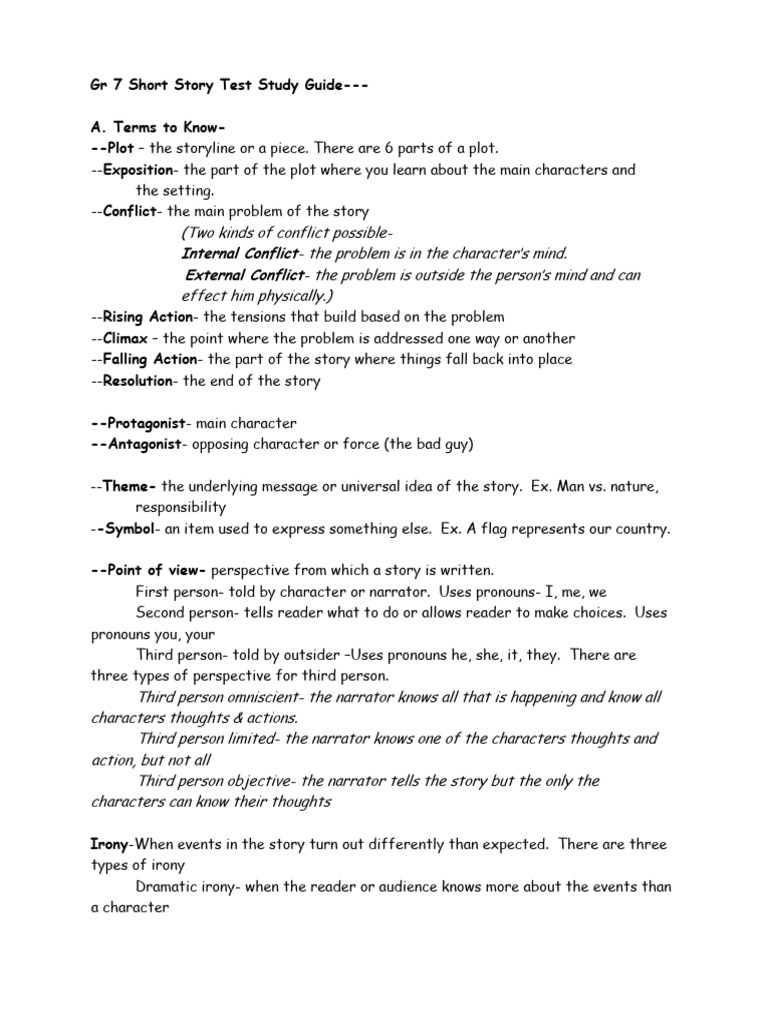 Short Story Study Guide | PDF | Narration