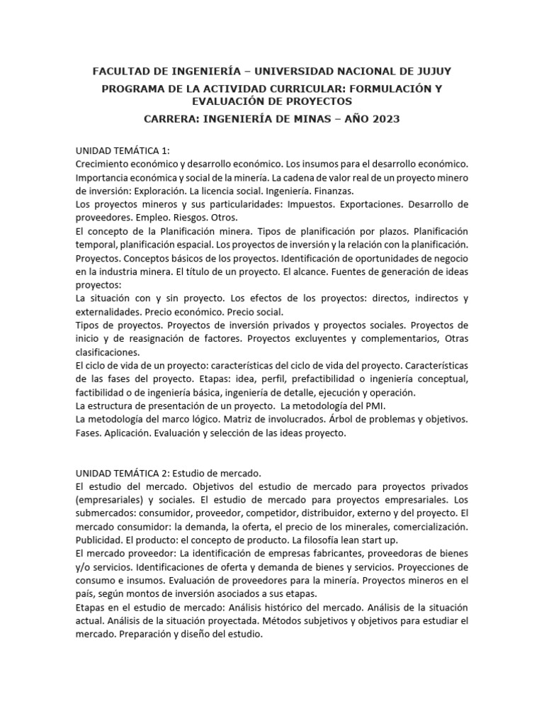 Planificación de Form y Eval de Proyectos | PDF | Mercado (economía) | Finanzas Matemáticas