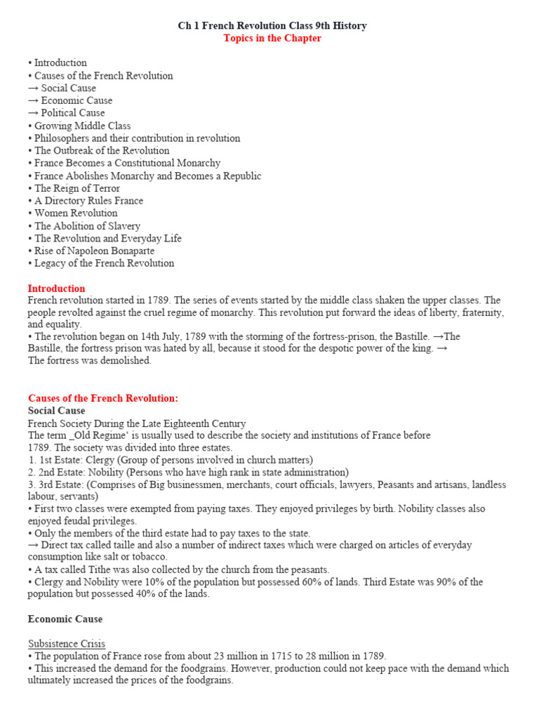 Class 9th History CH - French Revolution Notes and QA - 437380100 | PDF ...